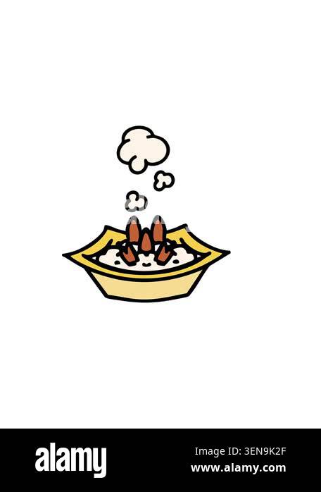 horizontally vibrating animation of steaming rice dish in square bowl ...