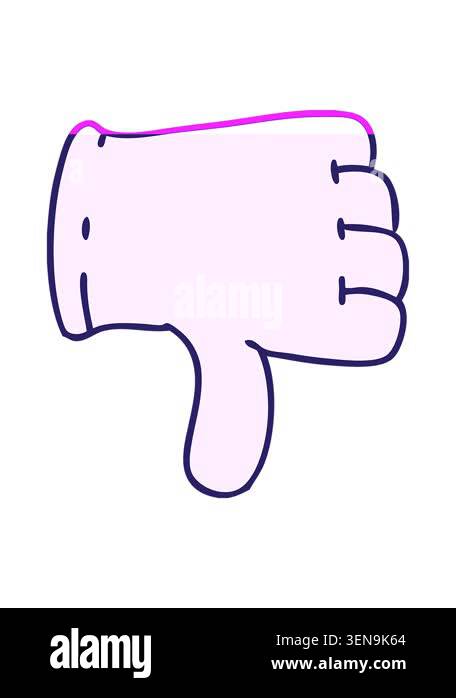 power up animation of cartoon glove giving thumbs down symbol Stock ...