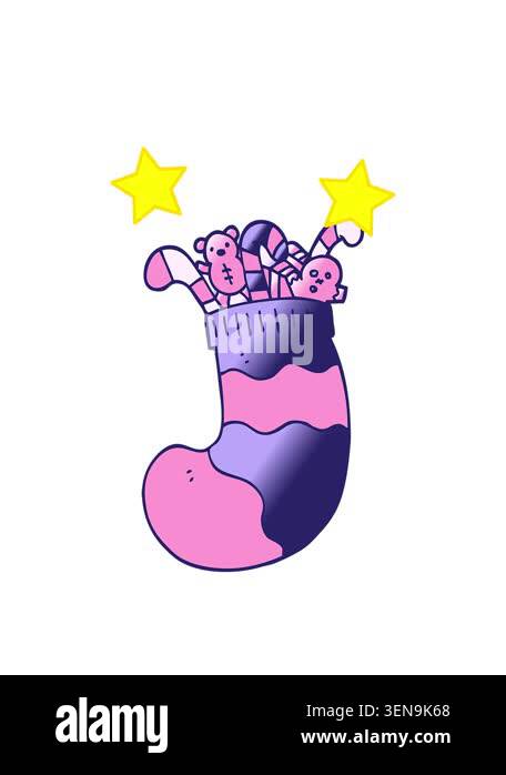 spinning stars animation of christmas stocking cartoon doodle Stock ...