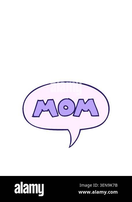 jumping motion animation of cartoon word mom with speech bubble in ...