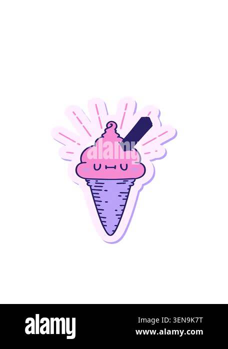 bobbing motion animation of tattoo style drawing of ice cream character ...
