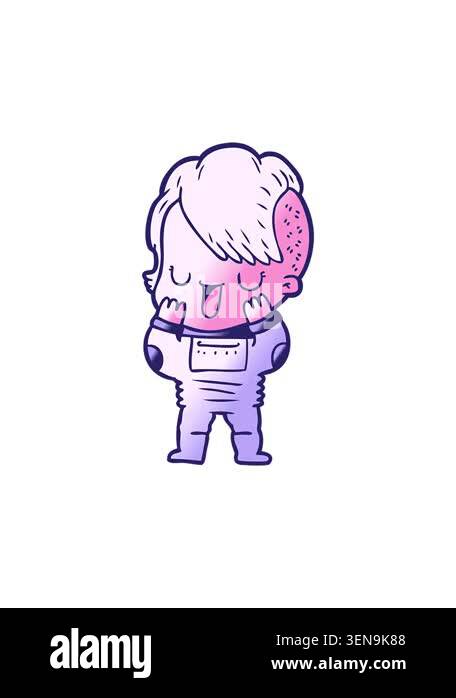 popping motion animation of cute cartoon girl with hipster haircut ...