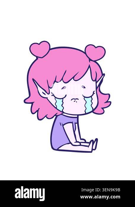 spinning hearts animation of cartoon crying elf girl Stock Video ...