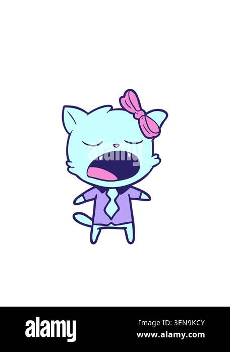 blinking radial lines animation of cartoon yawning cat Stock Video ...