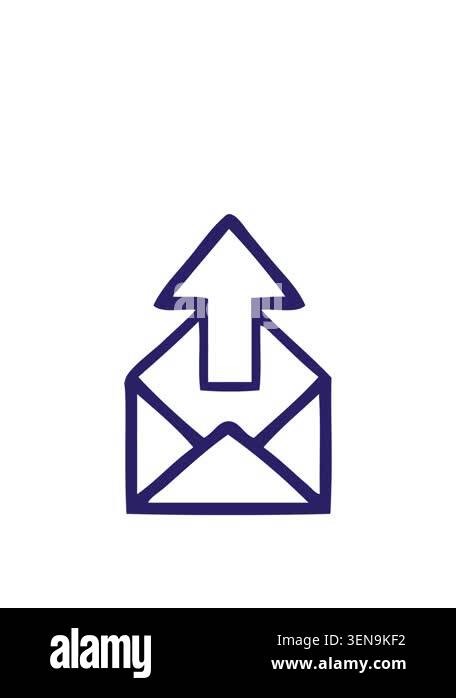 stretching up animation of line drawing cartoon of a envelope with ...