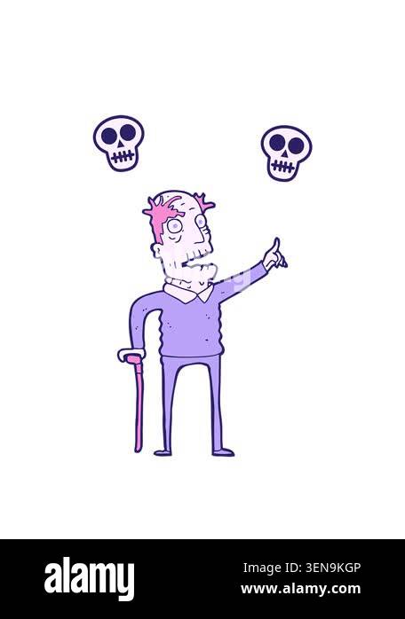 spinning skulls animation of cartoon old man with walking stick Stock ...