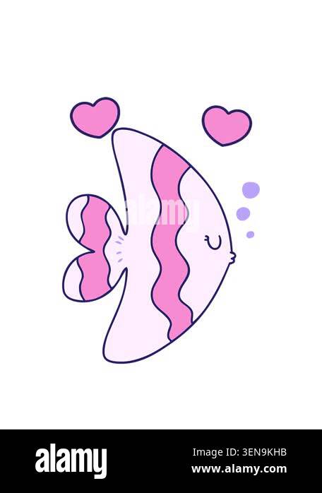 spinning hearts animation of hand drawn quirky cartoon fish Stock Video ...
