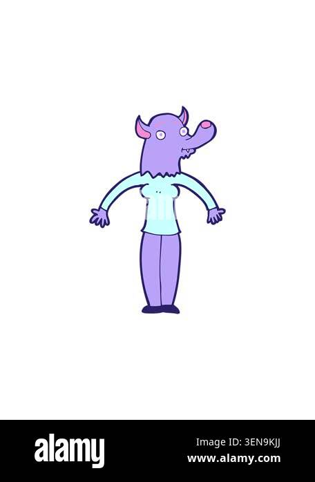 popping motion animation of cartoon friendly werewolf woman Stock Video ...