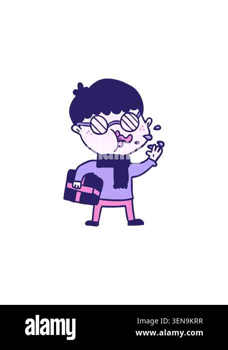 flashy sales animation of cartoon boy wearing spectacles with christmas ...