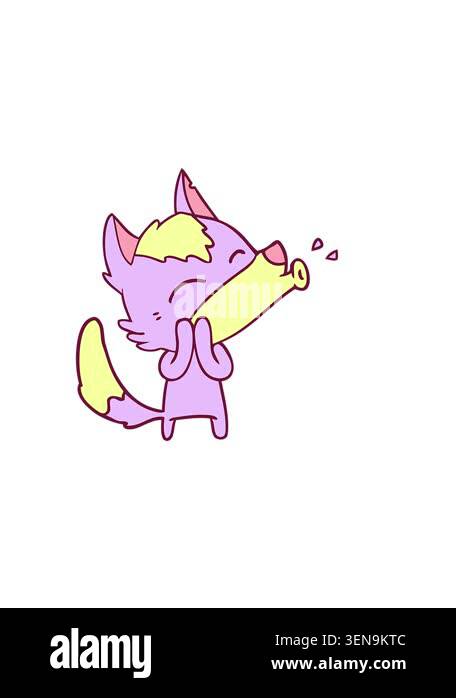 horizontally vibrating animation of fox cartoon character in bright ...