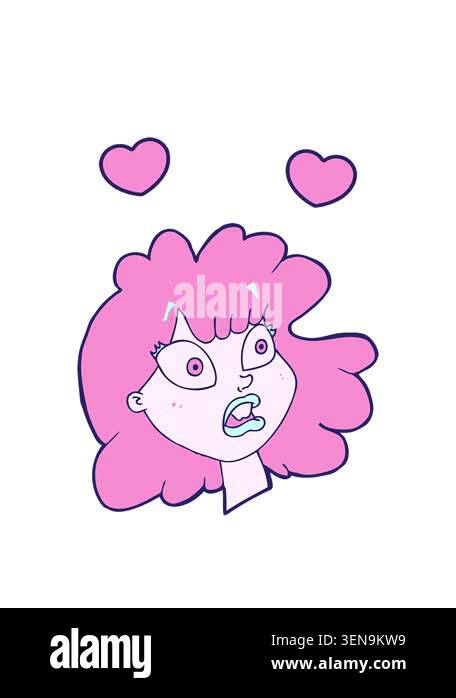 spinning hearts animation of cartoon shocked female face Stock Video ...