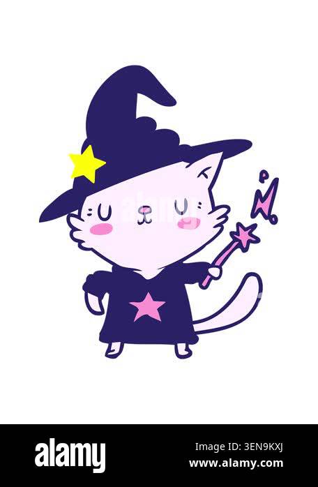 twinkling stars effect animation of magical amazing cartoon cat wizard ...