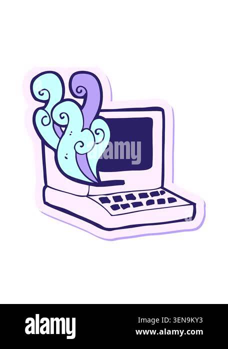 power up animation of sticker of a cartoon old computer Stock Video ...