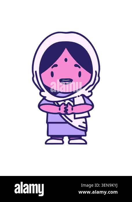 shivering motion animation of cartoon indian woman in with headscarf ...