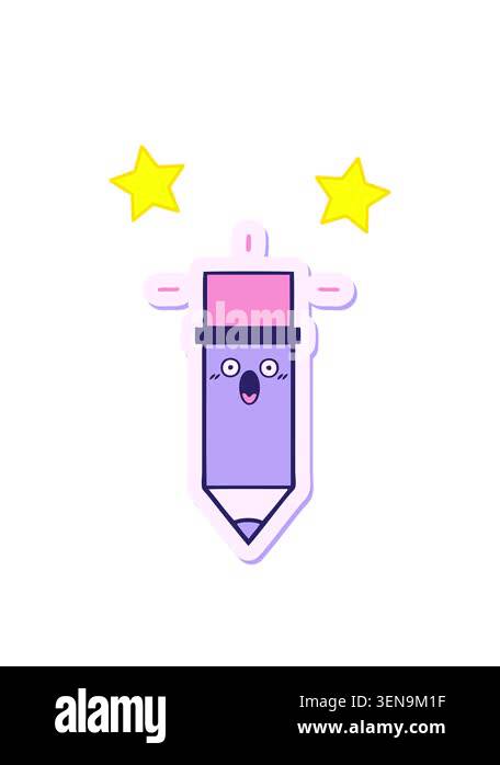 spinning stars animation of sticker of a cartoon pencil Stock Video ...