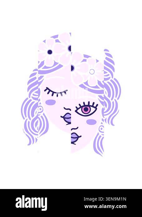 splitting motion animation of tattoo style image of a maidens face ...