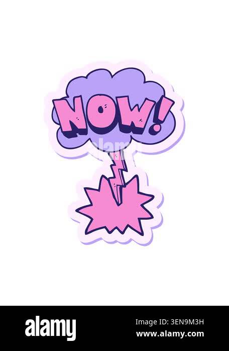 jiggle and pause animation of sticker of a cartoon now symbol with ...