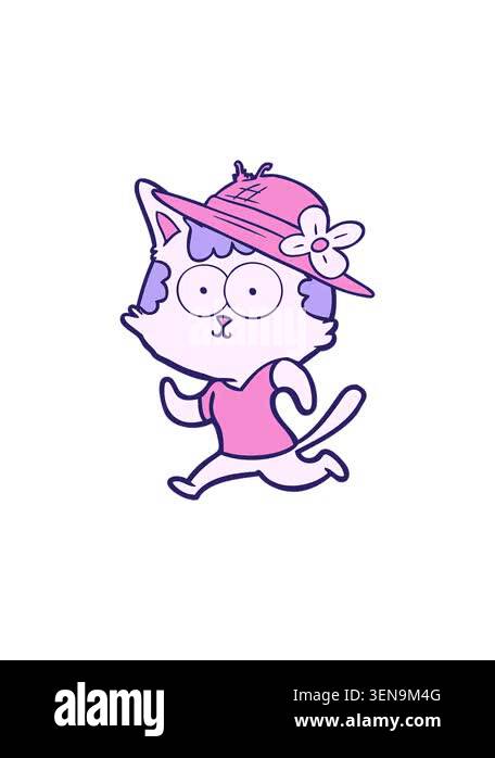 attention grabbing animation of happy cartoon cat jogging in hat Stock ...