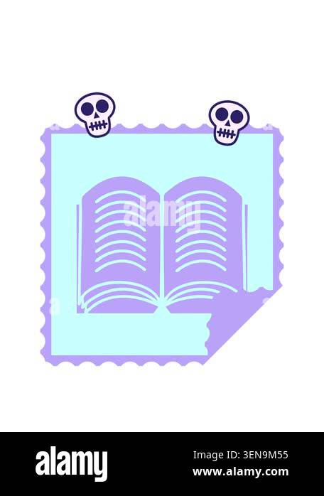 spinning skulls animation of sticker cartoon of a open book Stock Video ...