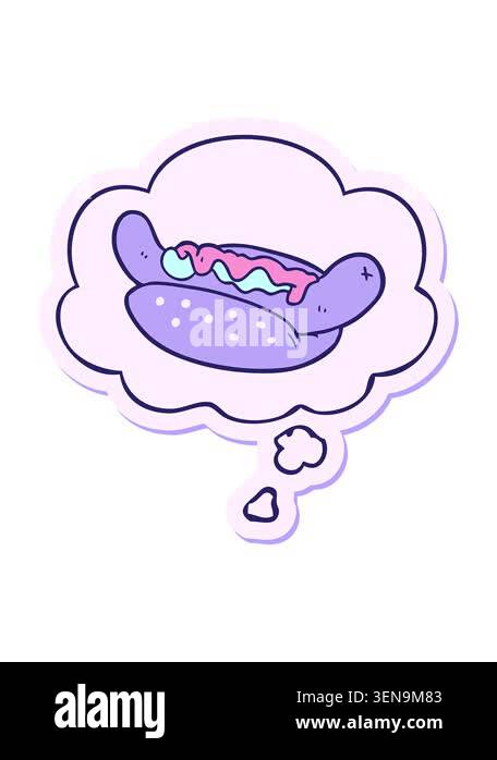 shine light effect animation of cartoon hot dog with thought bubble as ...