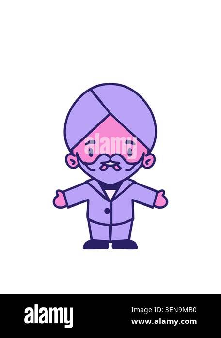 stretching up animation of indian man with turban and modern suit ...