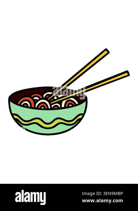 neon light effect animation of bowl of japanese noodles with chopsticks ...