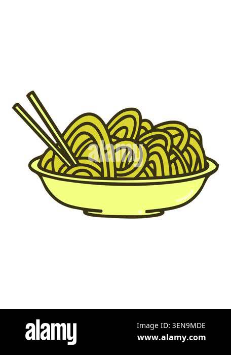 changing color animation of udon noodles served in bowl design Stock ...