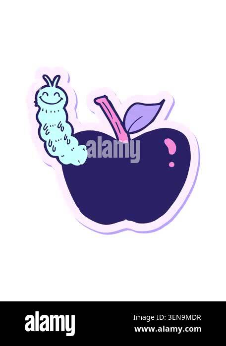 shivering motion animation of sticker of a cartoon apple with bug Stock ...