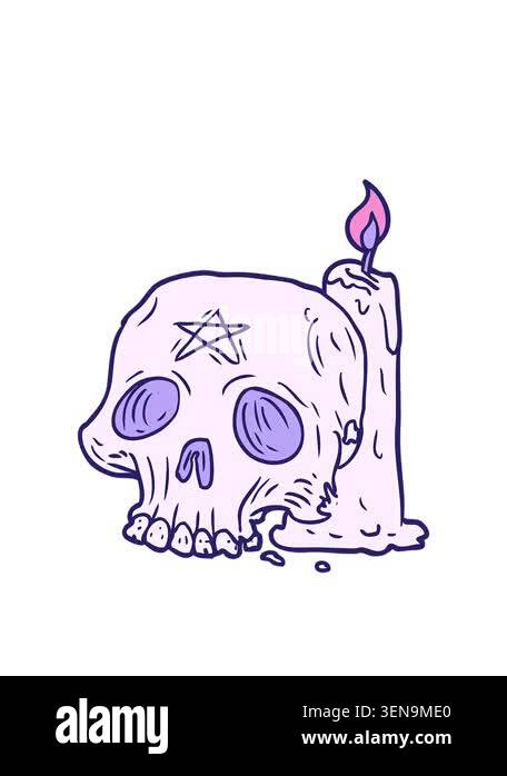 stretching up animation of cartoon spooky skull and candle Stock Video ...