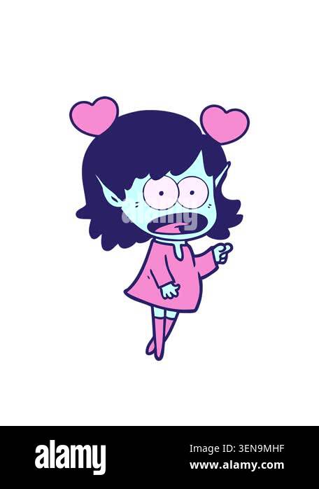 spinning hearts animation of cartoon shocked elf girl pointing Stock ...