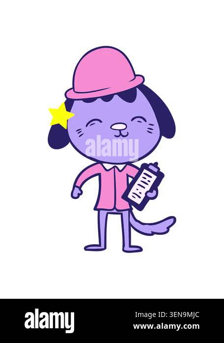 twinkling stars effect animation of happy cartoon office worker dog ...