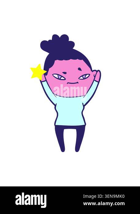 twinkling stars effect animation of neon color cartoon of a woman Stock ...