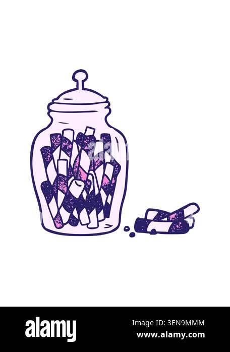 jiggle and pause animation of cartoon traditional candy sticks in jar ...