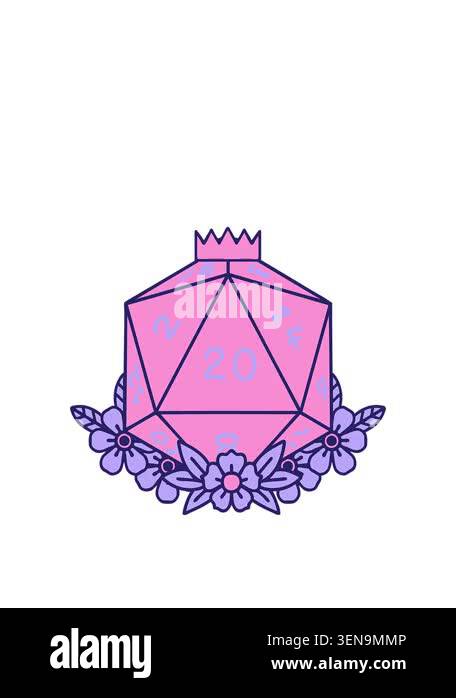 stretching up animation of roll 20 D20 dice roll with floral elements ...