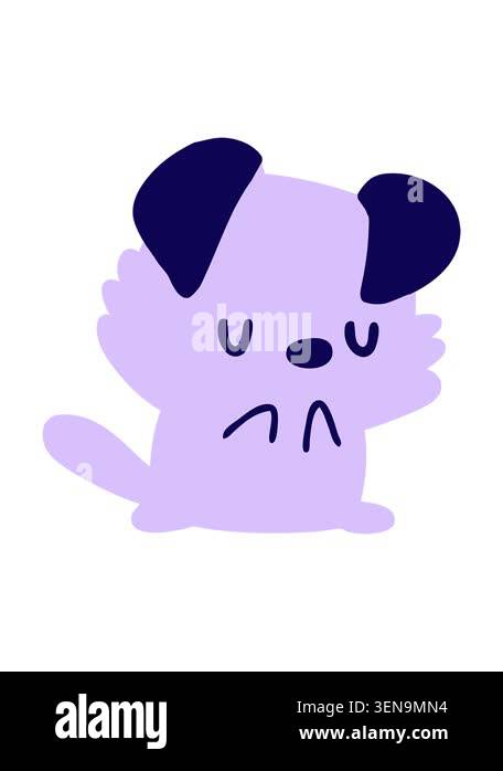 Vertical video showing cute cartoon dog character with dark purple ears ...