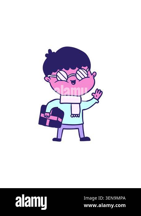popping motion animation of cartoon boy wearing spectacles carrying ...