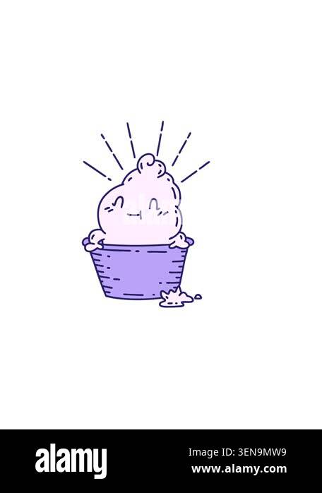 A cute cartoon cupcake with a happy face and radiating lines, isolated ...