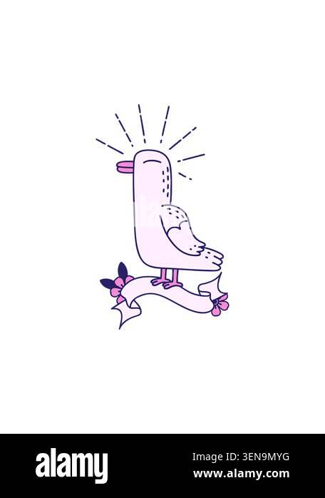starburst effect animation of scroll banner with tattoo style seagull ...