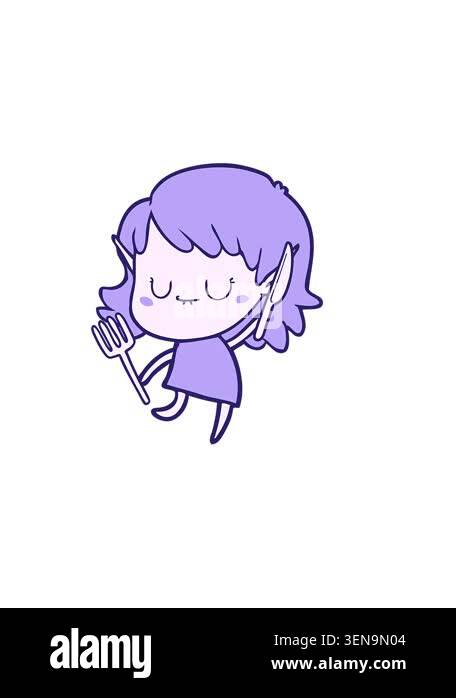 horizontally vibrating animation of happy cartoon elf girl with knife ...