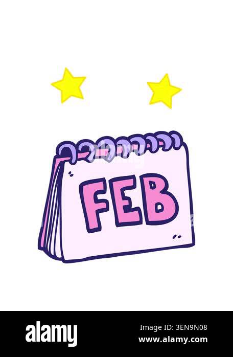 spinning stars animation of cartoon doodle calendar showing month of ...