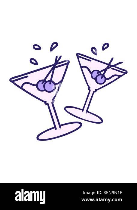 glitter effect animation of cartoon of martinin glasses clinking ...