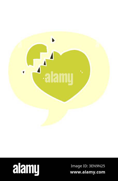 changing color animation of cartoon broken heart with speech bubble in ...
