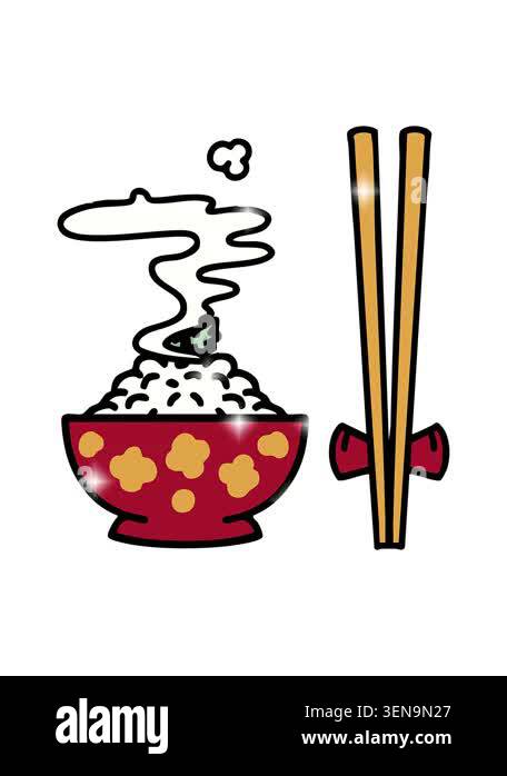 glitter effect animation of steaming rice in patterned bowl Stock Video ...