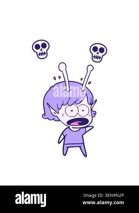 spinning skulls animation of cartoon shocked alien girl design Stock ...