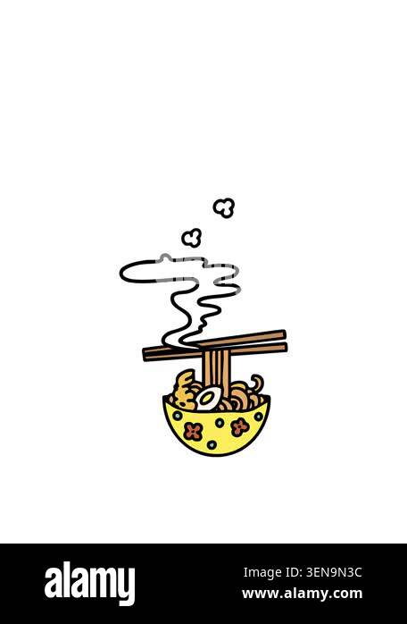 jumping motion animation of hot japanese food in bowl with chopsticks ...