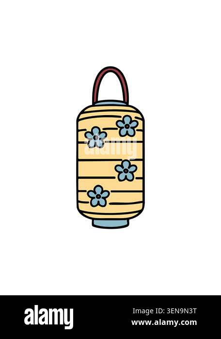 popping motion animation of japanese paper lantern with floral pattern ...