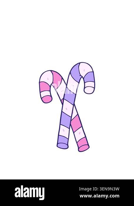 Vertical video showing animated candy canes with pink and purple ...