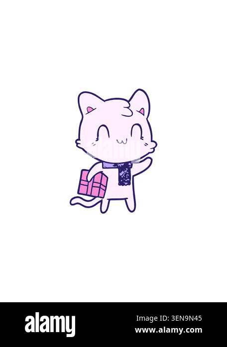 flashy sales animation of cartoon happy cat wearing scarf Stock Video ...