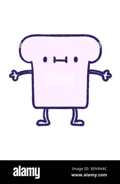 Vertical video showing a cute cartoon slice of bread with arms and legs ...