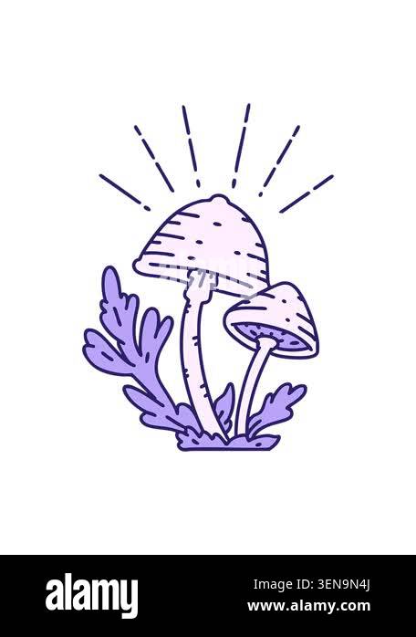 Vertical video showing stylized illustration of two mushrooms with ...